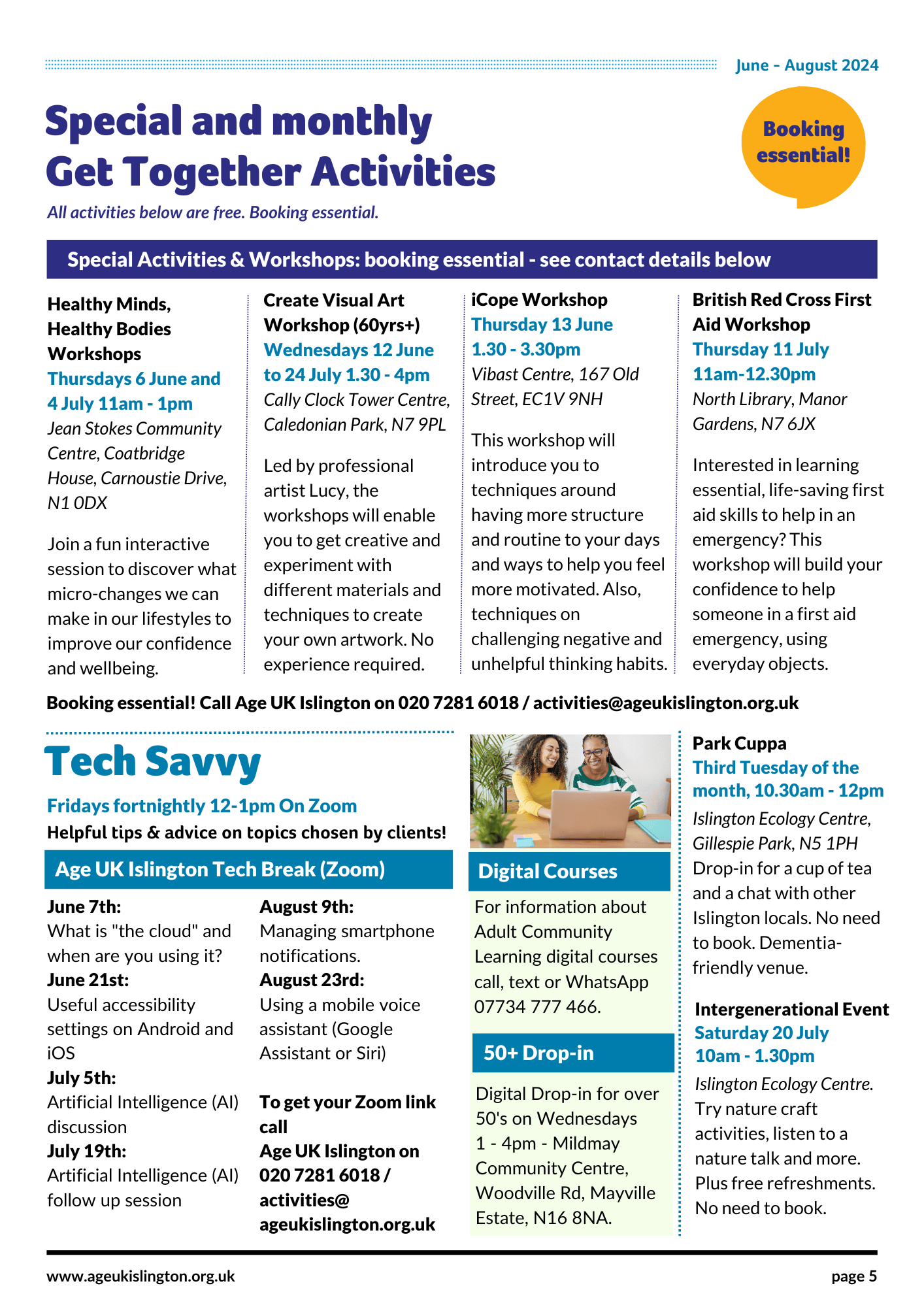 Age UK Islington Get Togethers Calendar