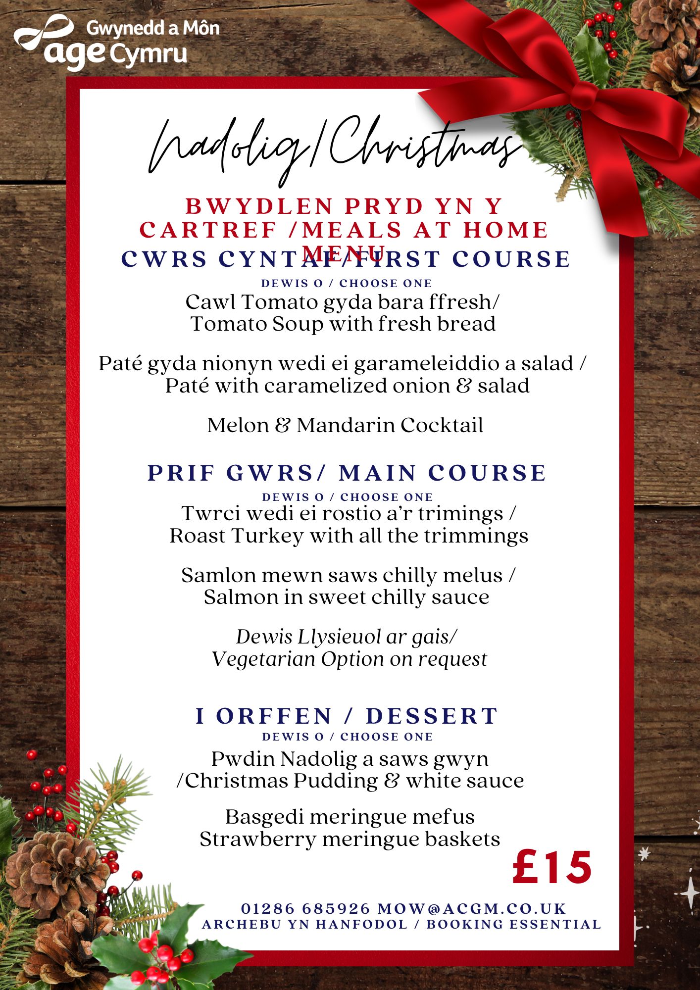 Age Cymru Gwynedd a Mon Christmas Menu
