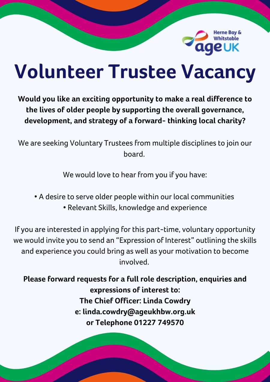 Age UK Herne Bay & Whitstble - Volunteer Trustee Vacancy
