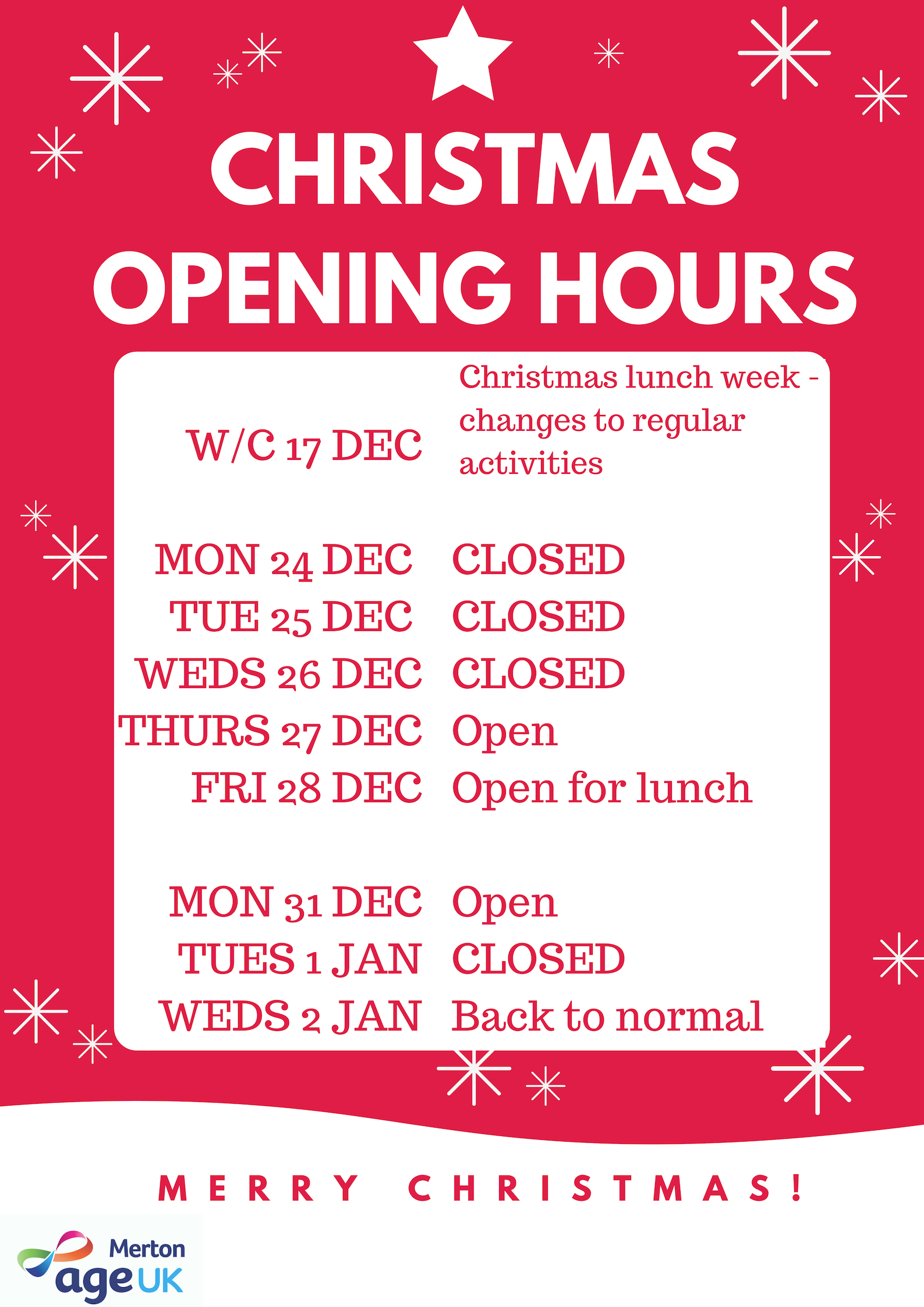 Age UK Merton Christmas Opening Hours Age UK Merton Christmas Opening Hours